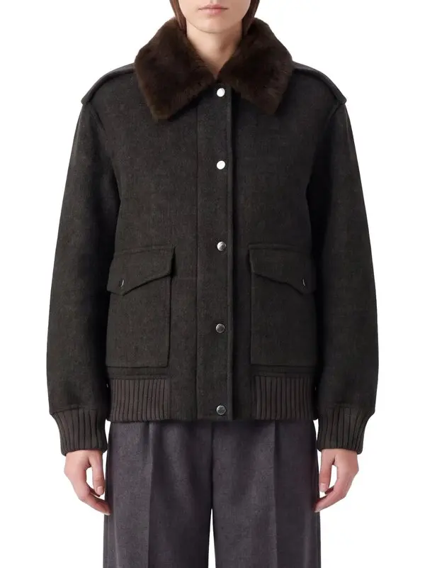 PAROSH Pure Wool Bomber Jacket P.a.r.o.s.h. With Fur Collar And Epaulettes - Brown