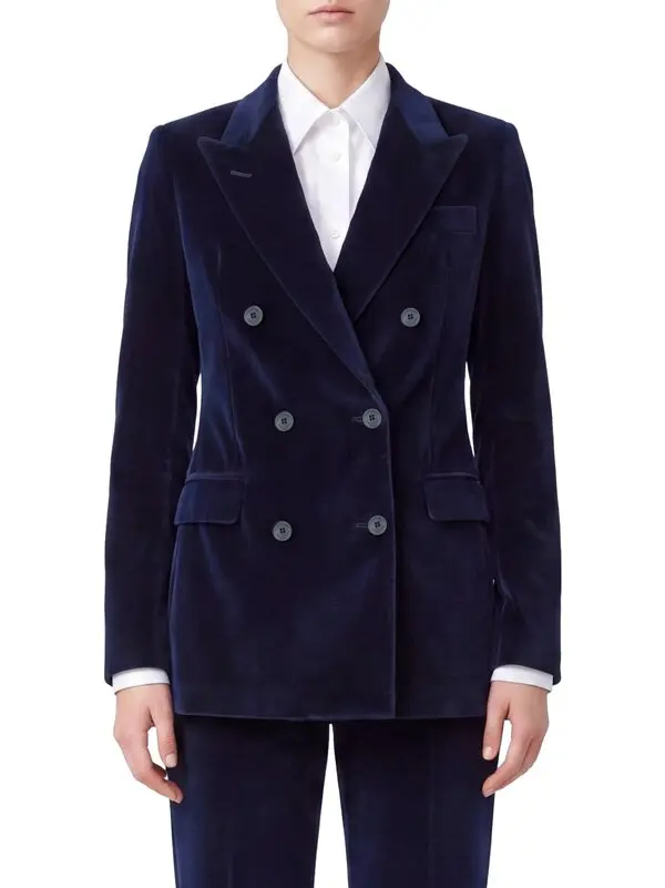 Tagliatore Double-breasted Wool And Cashmere Velvet Blazer With Peak Lapels - Blue