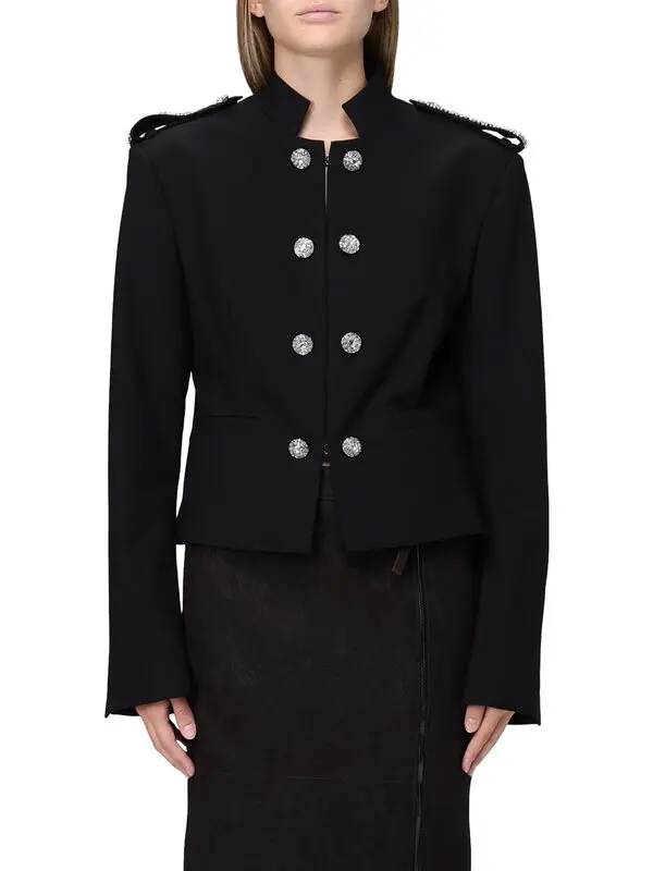 Pinko Slim Fit Crêpe Blazer With Jewel Buttons, Epaulettes And Concealed Fastening - Black