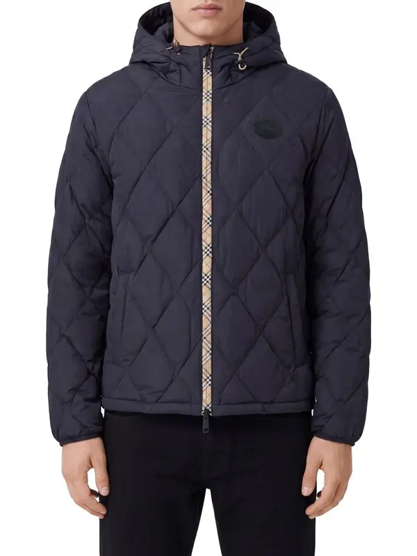 Burberry Hooded Quilted Nylon Puffer Jacket With Ekd Logo - Black