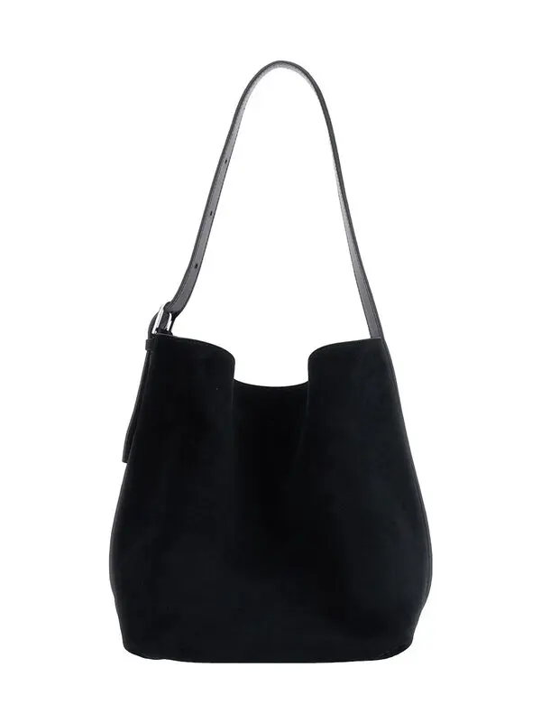 TOTEME Suede Calfskin Shoulder Bag With Adjustable Handle - Black