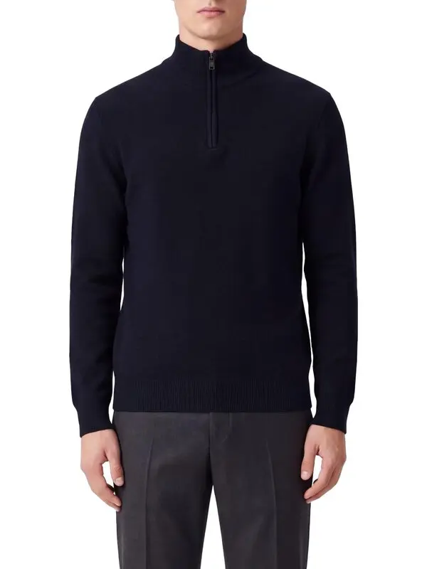 Brioni Half-zip Turtleneck Sweater In Cashmere And Wool Blend - Navy