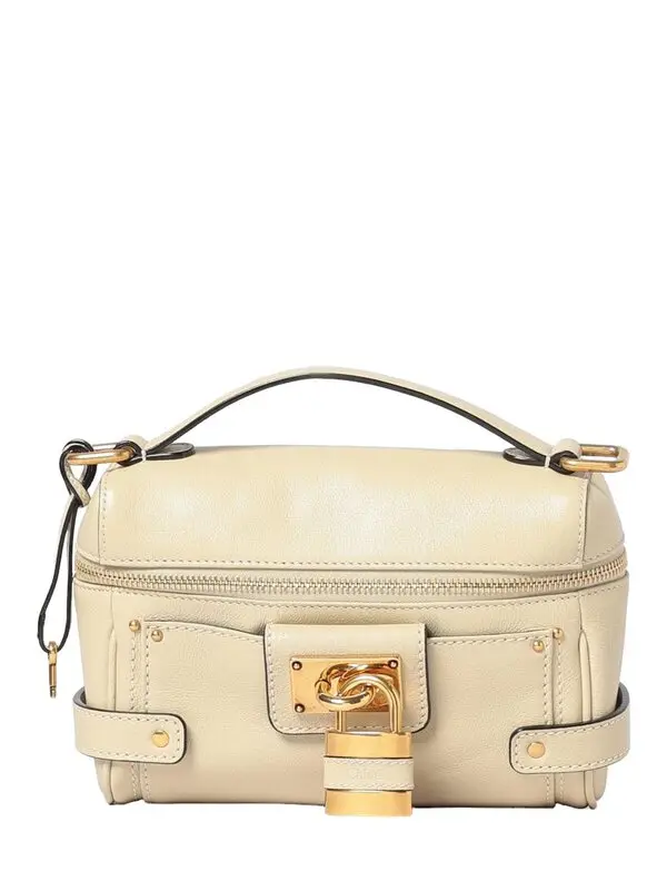 Chloé Paddington Mini Smooth Leather Handbag With Padlock And Strap - Ecru