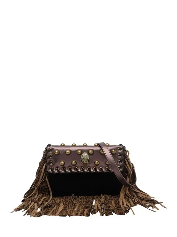 Kurt Geiger Oxford Animal Print Leather Mini Shoulder Bag With Studs And Fringes - Brown