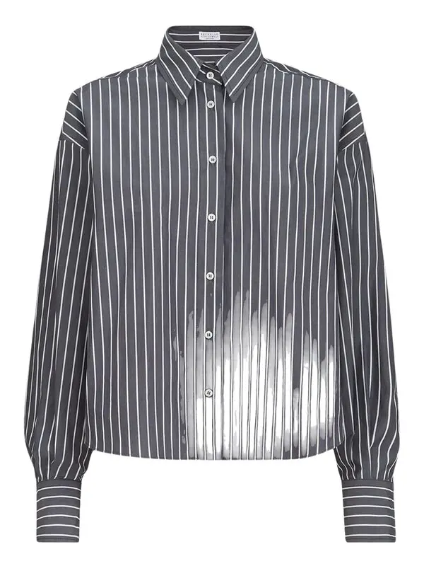 Brunello Cucinelli Cotton Poplin Stripe Shirt - Blue