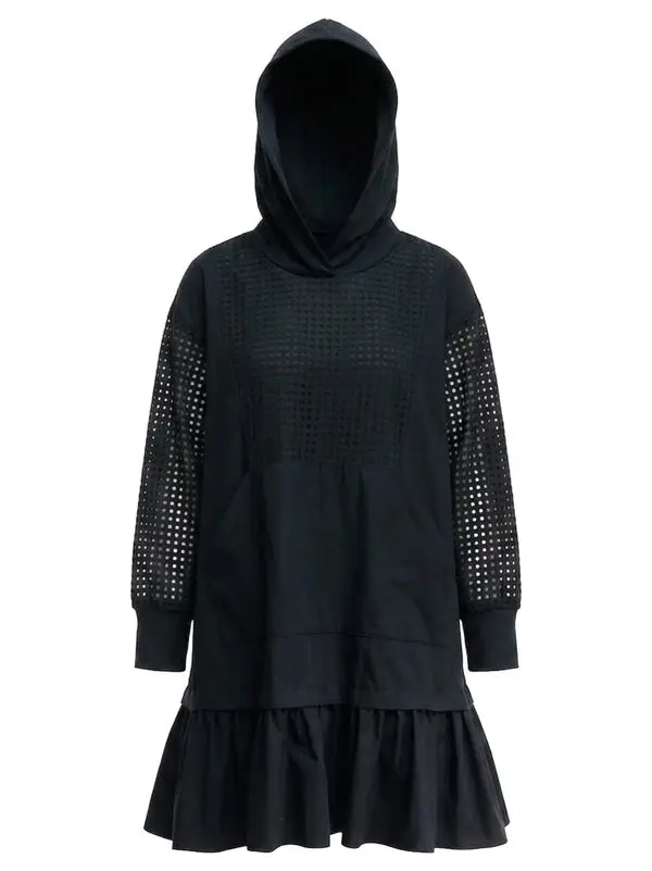 LARISA DRAGNA Hoodie-style Dress With A Gingham Insert - Black