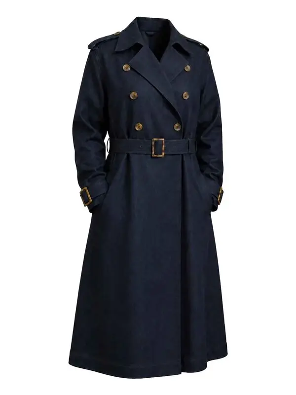 SYLVIA PIECHULLA Dark Navy Denim Trench Coat |relaxed Oversized Longline Trench - Blue