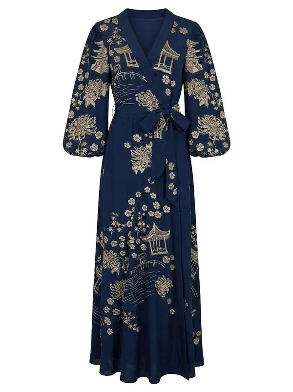ARTEMIS MUSE Gold & Navy Pagoda Hera Dress - Blue