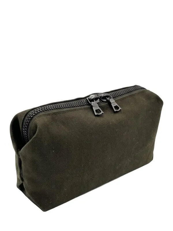 C. GRASSI Small Wanderer Pouch Style 005 Olive Canvas With Double Zipper, Removable Crossbody Strap - Green