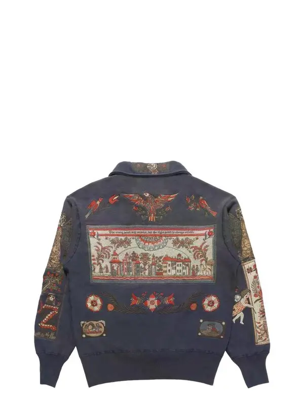 SAMUEL ZELIG Folk Embroidered Quarter-zip Sweatshirt - Blue