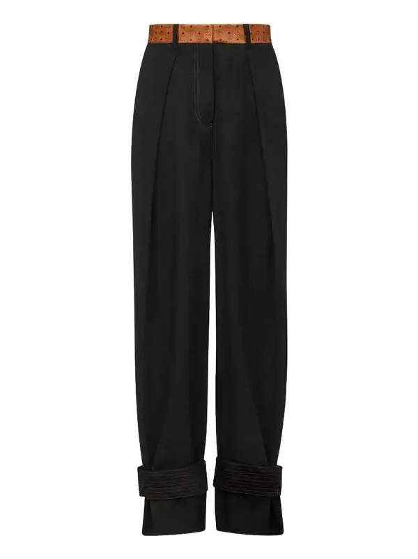 Mcm Logo-waistband Pleated Trousers - Black