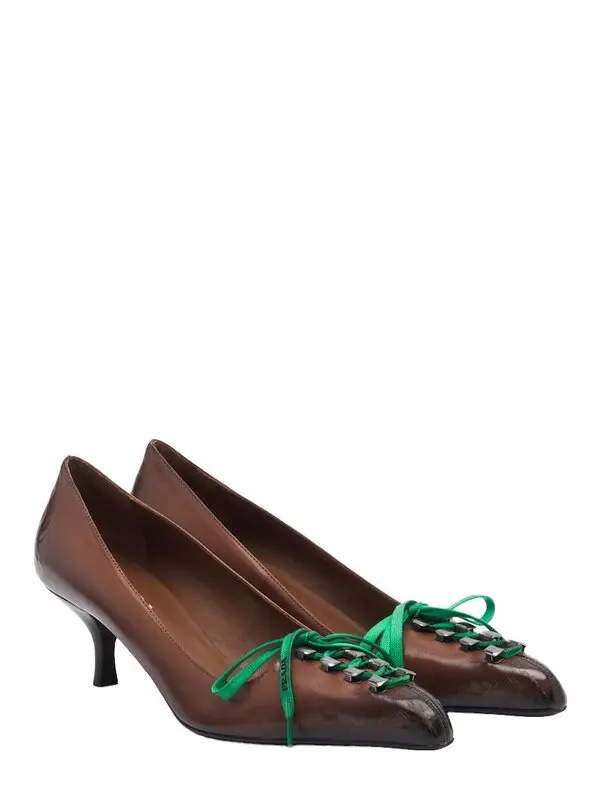 Prada Leather Lace-up Pumps - Brown