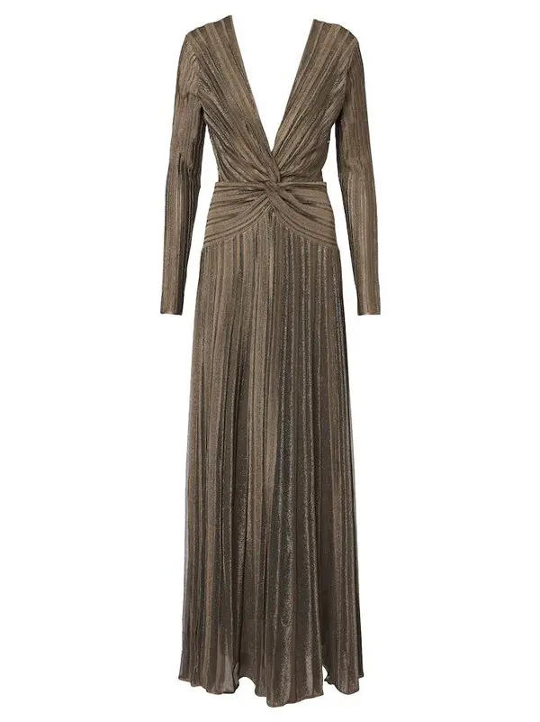 Ralph Lauren Dabney Pleated Silk-blend Lame Gown - Brown
