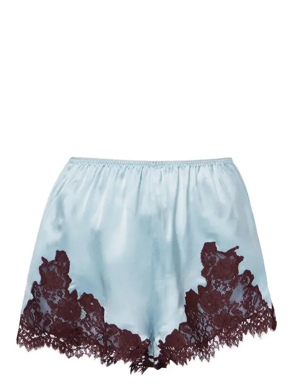 DÔEN Iona Lace-trimmed Silk Satin Shorts - Blue