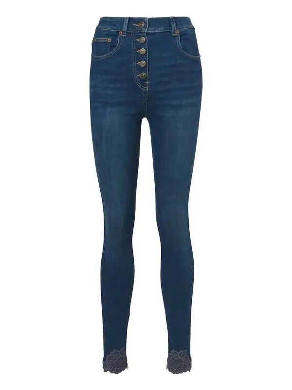 Valentino Garavani Lace-trimmed Skinny Jeans - Blue