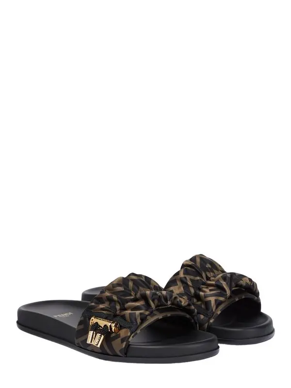 Fendi Ff Vertigo Satin Slides - Black