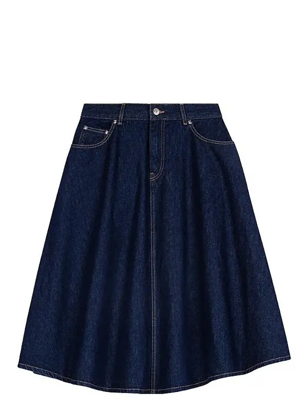 Maje Flared Denim Midi Skirt - Navy