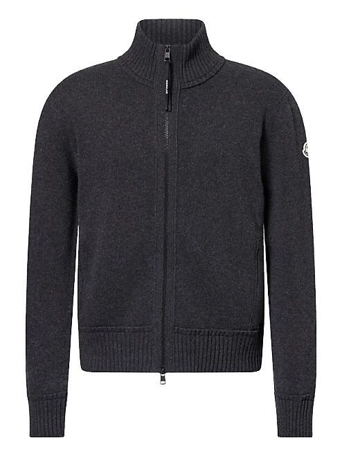 Moncler Funnel-neck Knitted Cardigan - Grey