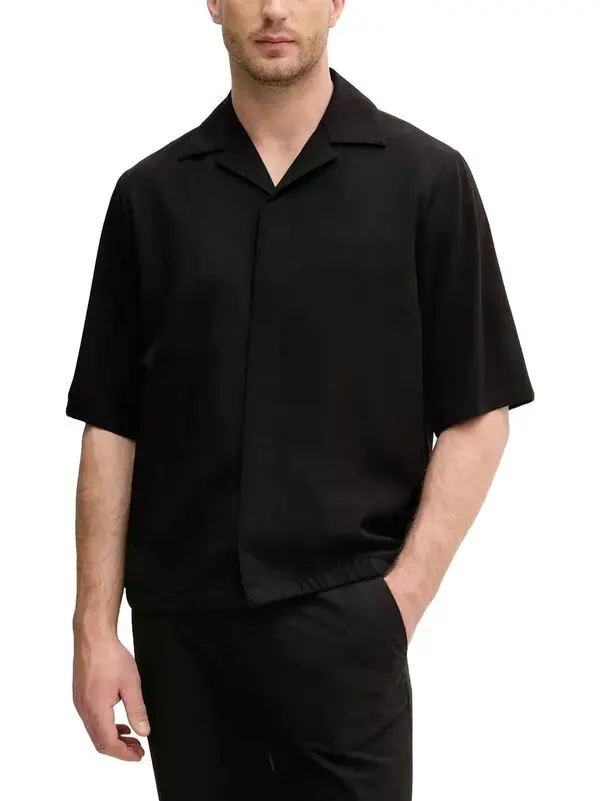 LINDBERGH Elasticated-hem Camp-collar Shirt - Black