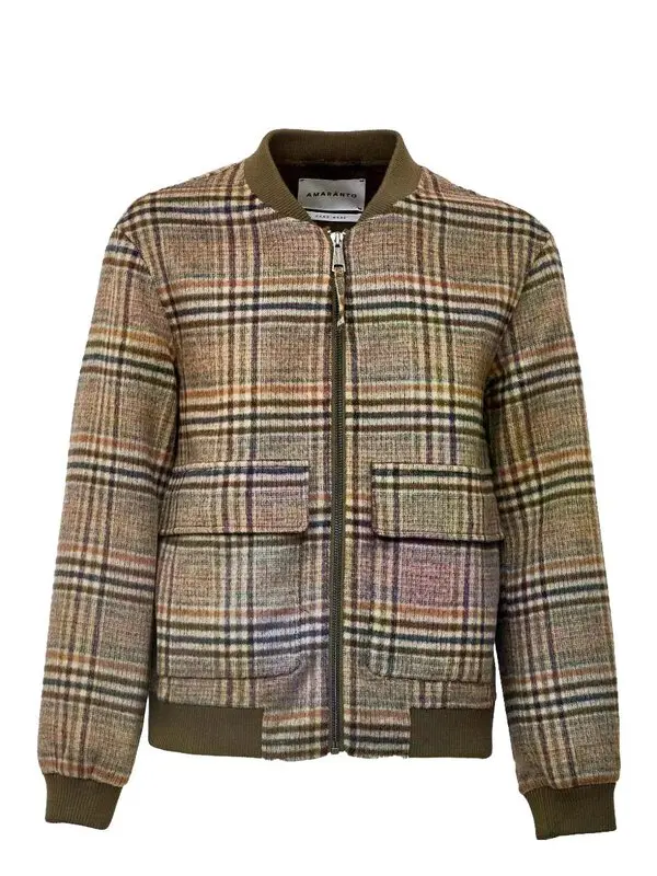 AMARANTO Prince Of Wales Check Bomber Jacket - Brown