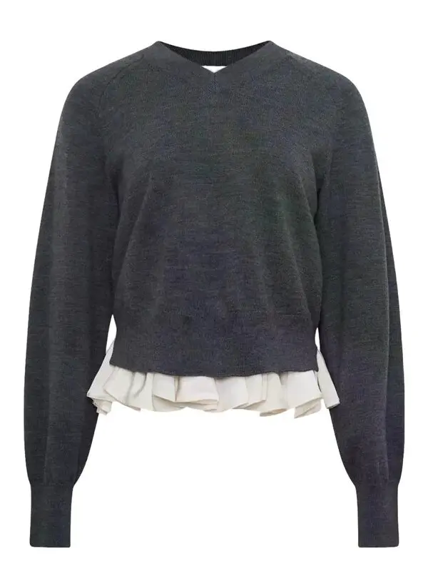 3.1 Phillip Lim Ruffled-trim V-neck Sweater - Grey