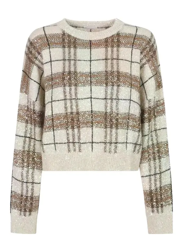 Brunello Cucinelli Sequin-embellished Checked Sweater - Neutrals