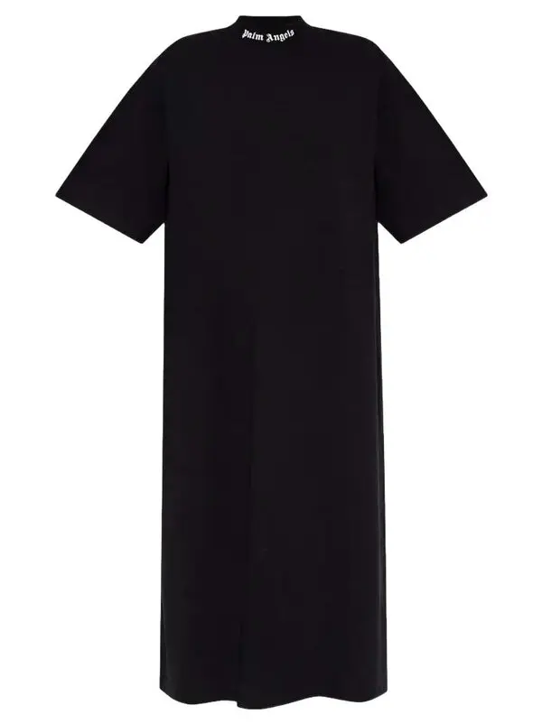 Palm Angels Logo-print High-neck Midi Dress - Black