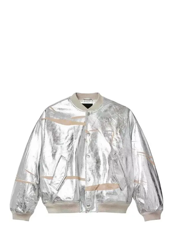 PURPLE BRAND Metallic-effect Leather Bomber Jacket - Silver