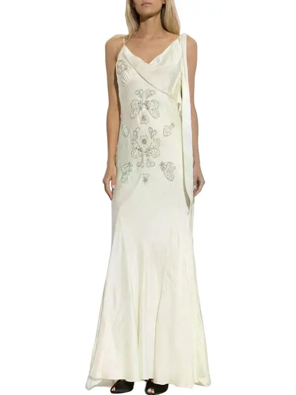 SELF-PORTRAIT Embellished Satin Maxi Dress - Neutrals