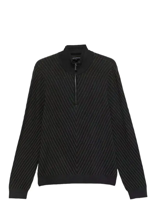 Emporio Armani Chevron-knit Half-zip Sweater - Grey