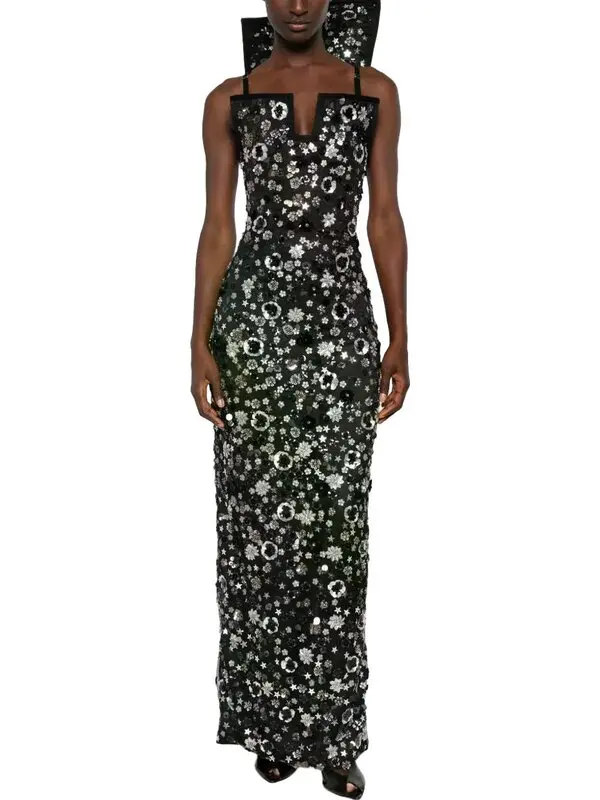MITILIANE COUTURE Floral-embroidered Sequin-embellished Dress - Black