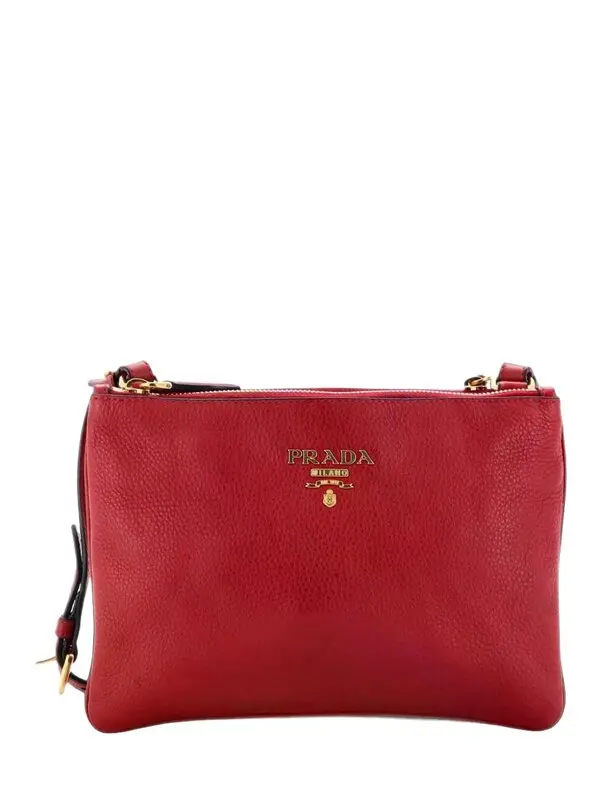 Prada Double Zip Vitello Daino Small Crossbody Bag - Red