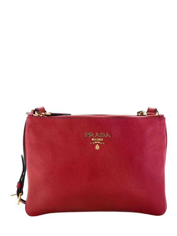 Prada Double Zip Vitello Daino Small Crossbody Bag - Red