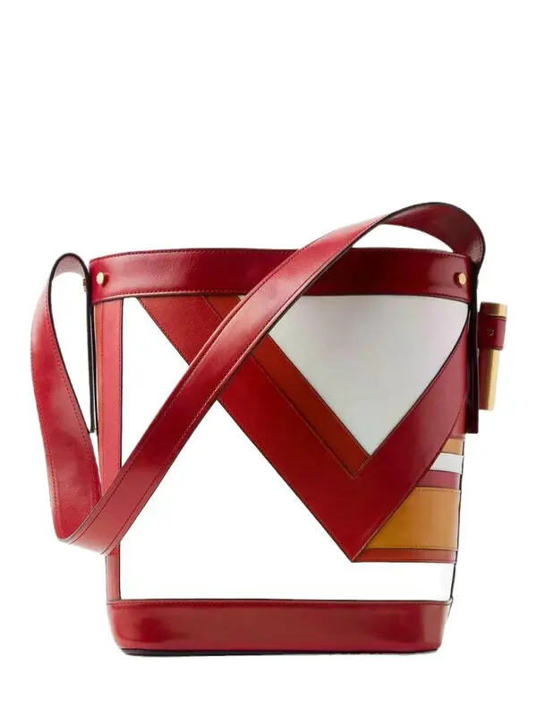 Versace Pivot Small Leather Patchwork Bucket Bag - Red