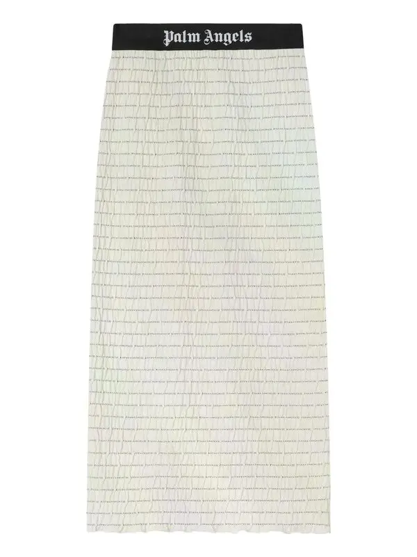 Palm Angels Logo-print Shirred Midi Skirt - Neutrals