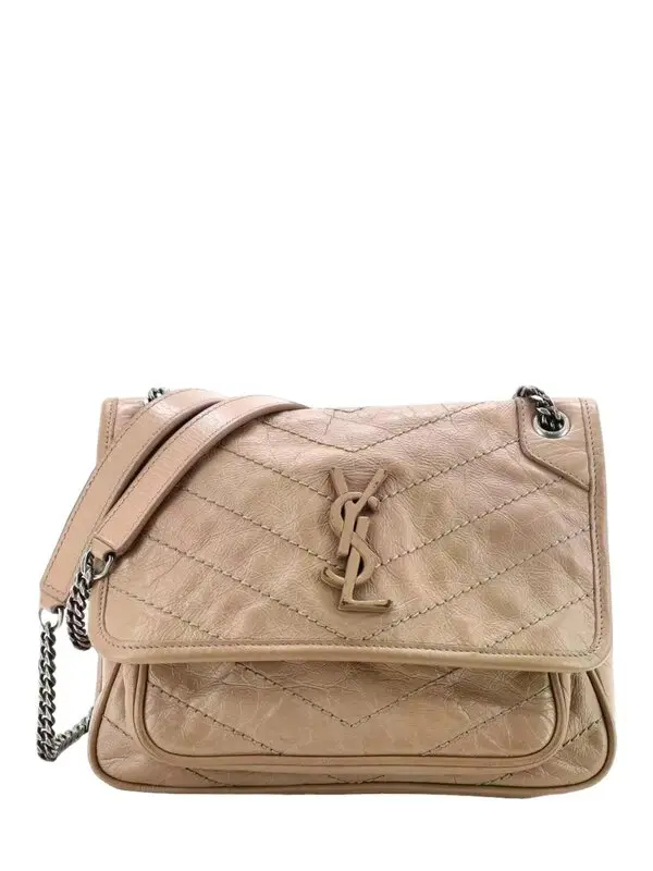 Saint Laurent Niki Chain Flap Bag Matelasse Chevron Leather Baby Shoulder Bag - Neutrals