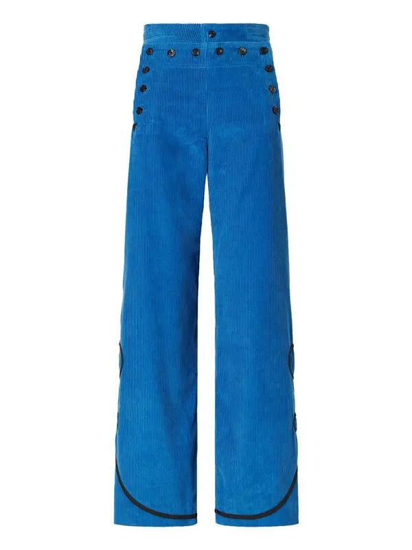 BODE Stagecoach Embroidered Cotton-corduroy Wide-leg Pants - Blue