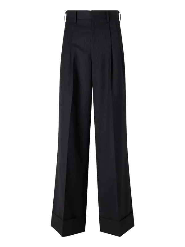 Junya Watanabe Pinstriped Wool-blend Wide-leg Pants - Black