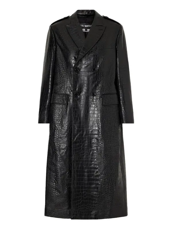 Junya Watanabe Croc-effect Material Double-breasted Coat - Black