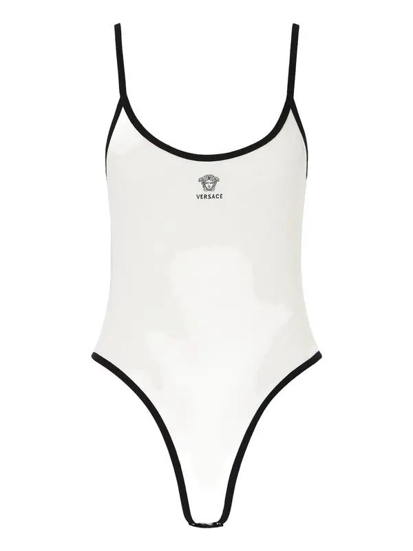 Versace Logo-embroidered Ribbed Cotton Bodysuit - White