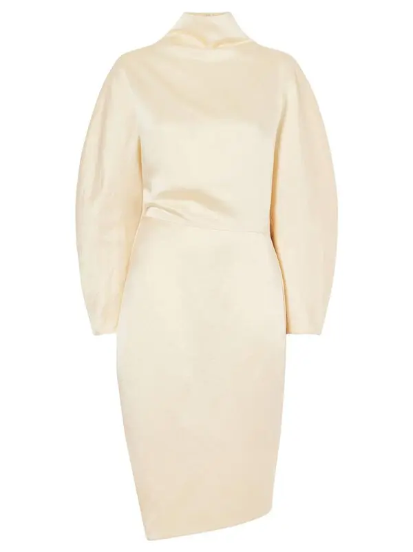 Khaite Harlin Draped Satin Ramie-blend Midi Dress - Neutrals