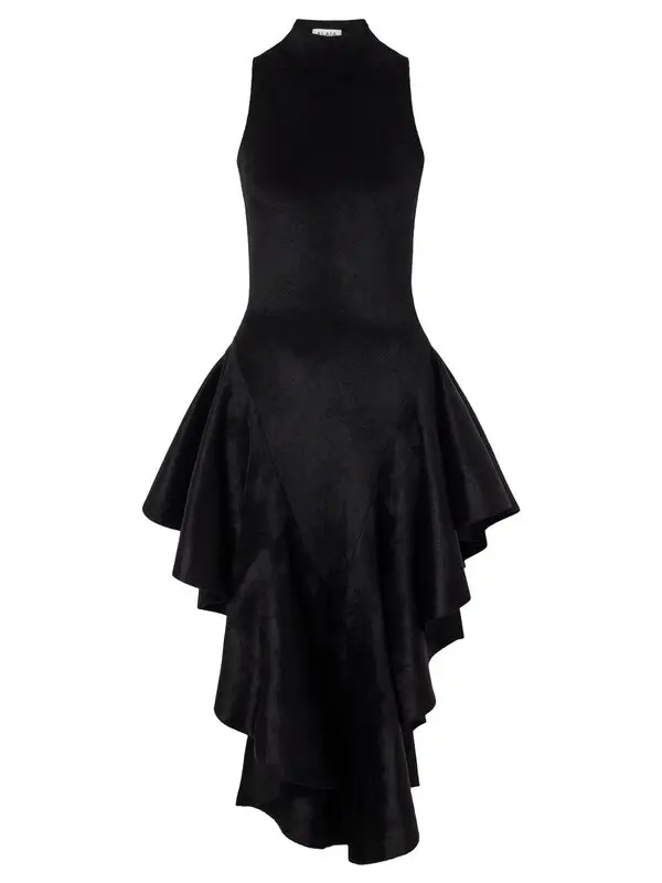 Alaïa Ruffled Velvet Turtleneck Midi Dress - Black