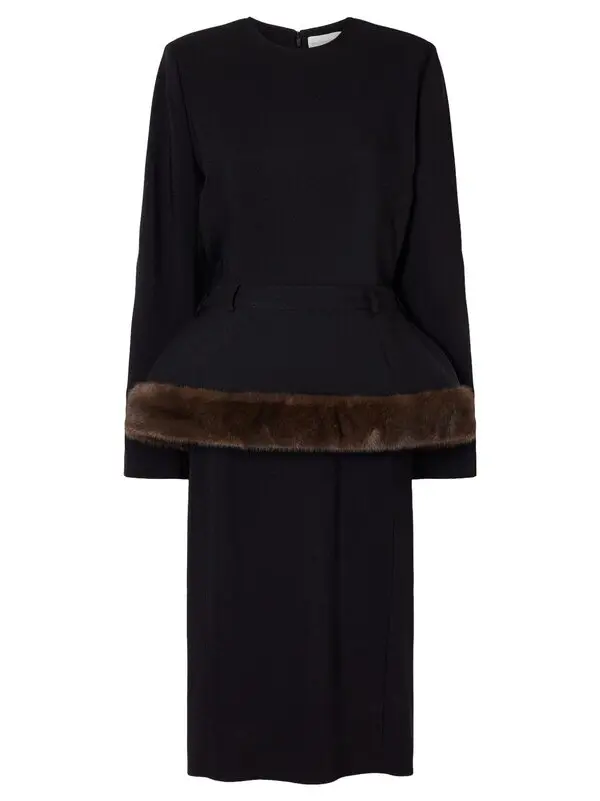 Stella McCartney Plush-trimmed Belted Crepe Midi Dress - Black
