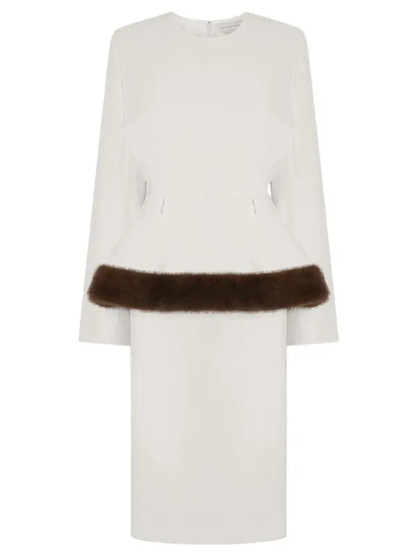 Stella McCartney Plush-trimmed Belted Crepe Midi Dress - Neutrals