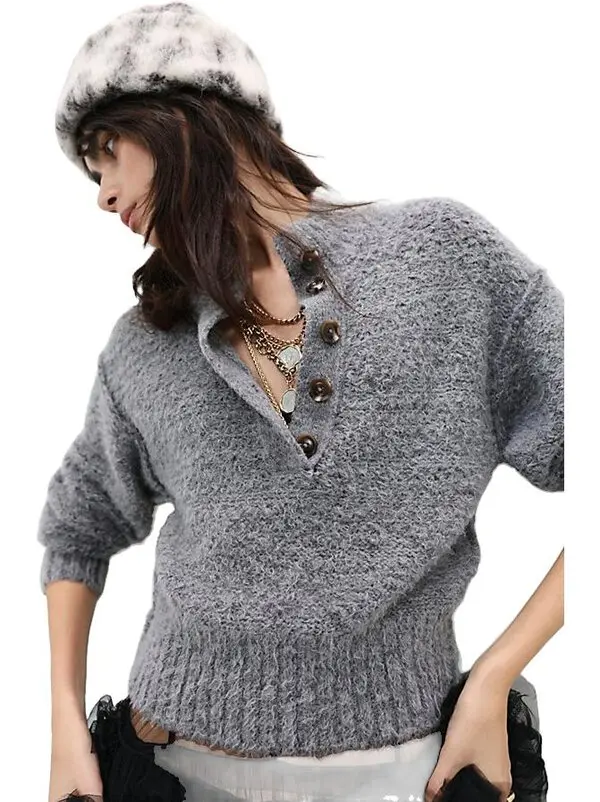 Free People Tucked Henley Pullover At - Grey