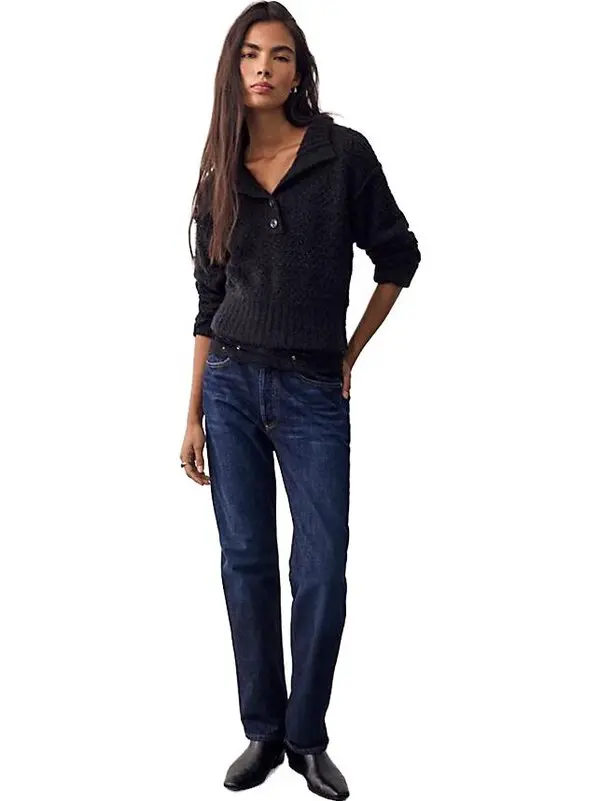 Free People Tucked Henley Pullover At - Washed Black Combo