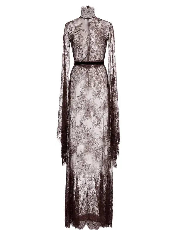 Zuhair Murad Lace Silk-blend High-neck Long Dress - Brown