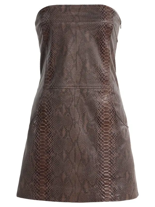 Paris Georgia Audrey Leather Mini Dress - Brown
