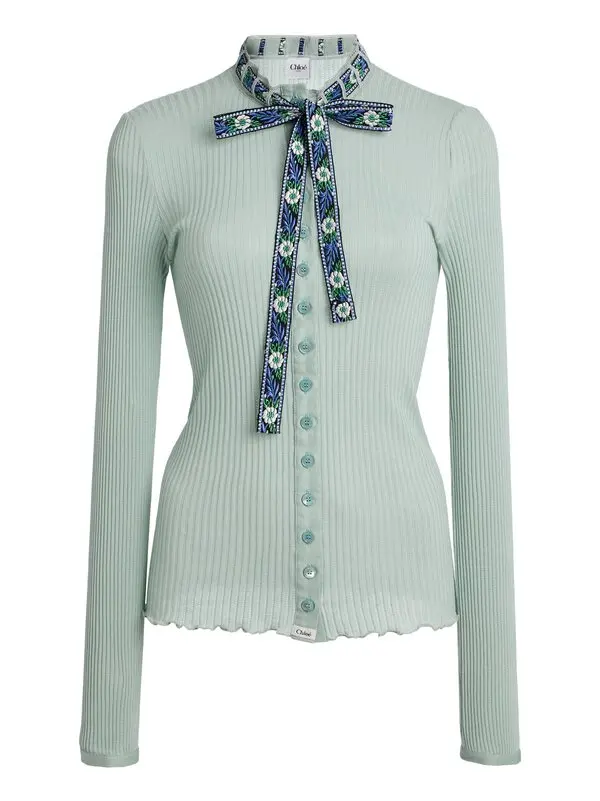 Chloé Tie-front Fitted Cotton-silk Cardigan - Blue
