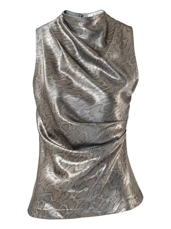 LA FUORI Burnt Snake Gloss Draped Top - Silver